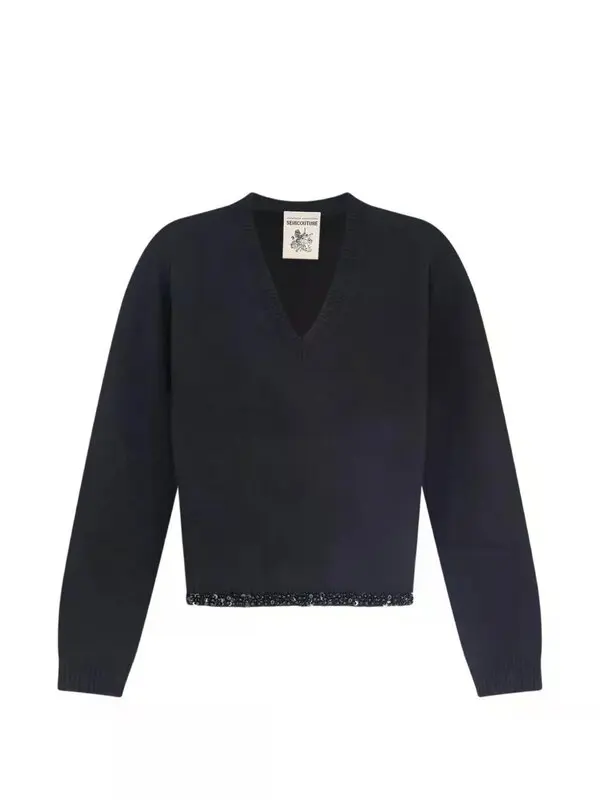 SEMICOUTURE Celia Sequin-embellished V-neck Sweater - Black