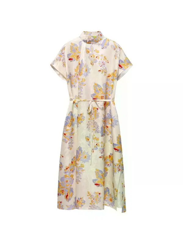 Shanghai Tang Floral-print Silk Midi Dress - Neutrals