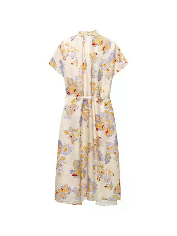 Shanghai Tang Floral Print Silk Midi Dress