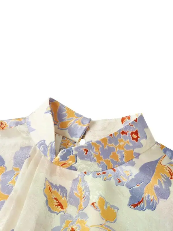 Shanghai Tang Floral Print Silk Midi Dress
