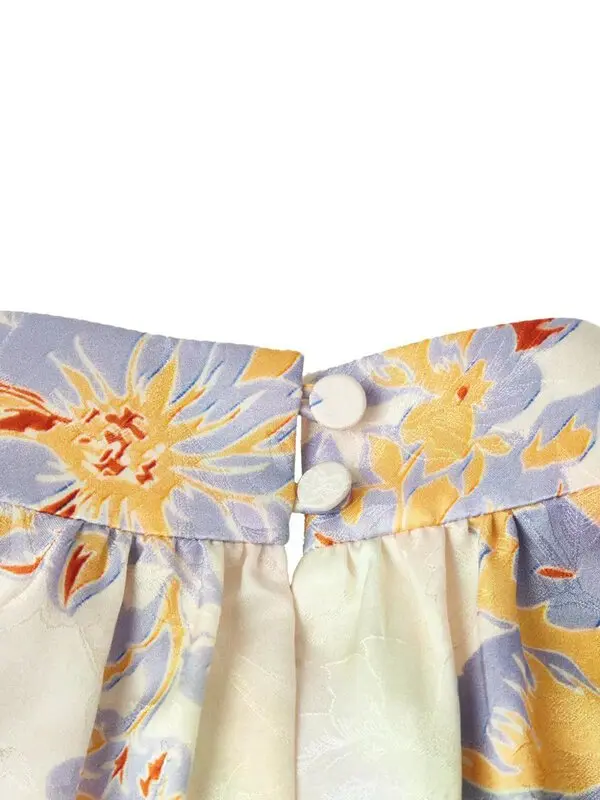 Shanghai Tang Floral Print Silk Midi Dress