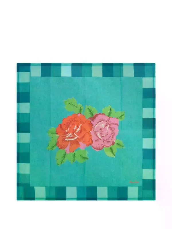 LISA CORTI Floral-print Checked-border Napkin