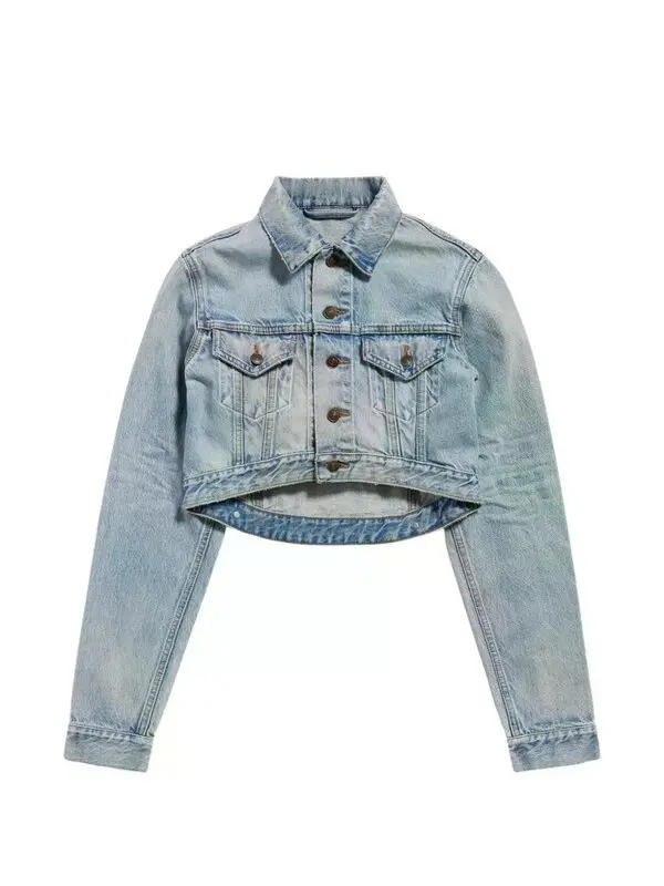 Balenciaga Cropped Distressed Denim Jacket - Blue