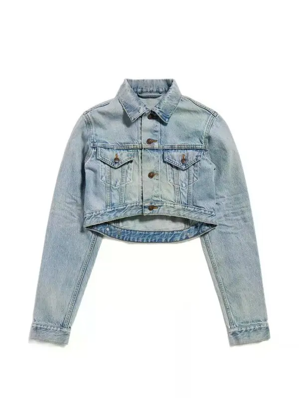 Balenciaga Cropped Distressed Denim Jacket