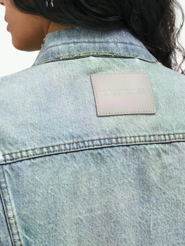 Balenciaga Cropped Distressed Denim Jacket
