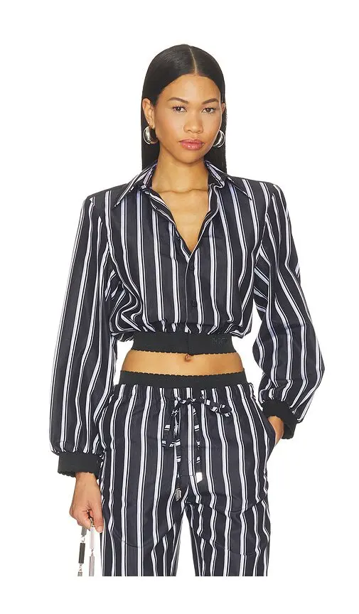Attico Striped Poplin Shirt In . Also - Navy