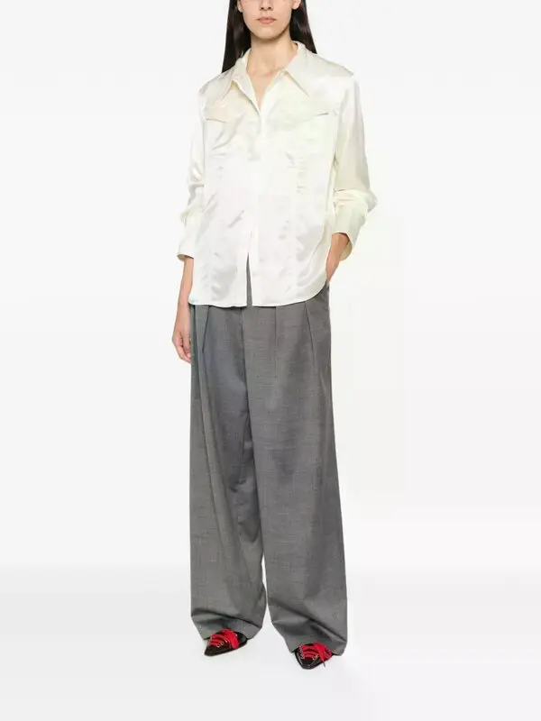 GANNI Satin-finish Flap-pocket Shirt - White
