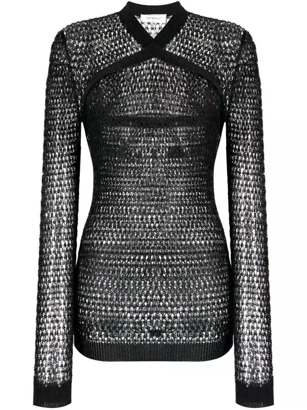 Off-White Metallic-threading Open-knit Jumper - Black