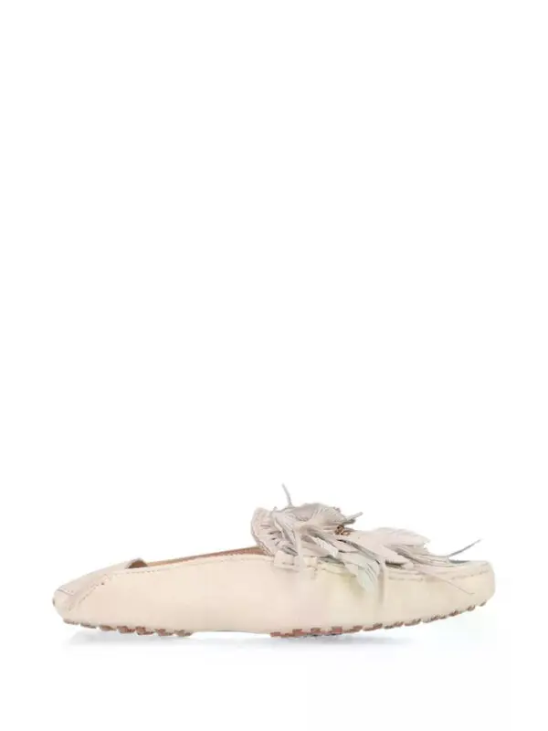 TOD'S Feather-embellished Loafers - Neutrals