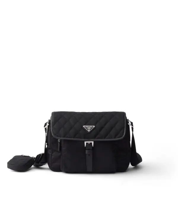 Prada Medium Quilted Re-nylon Shoulder Bag With Saffiano Leather Trim - Black