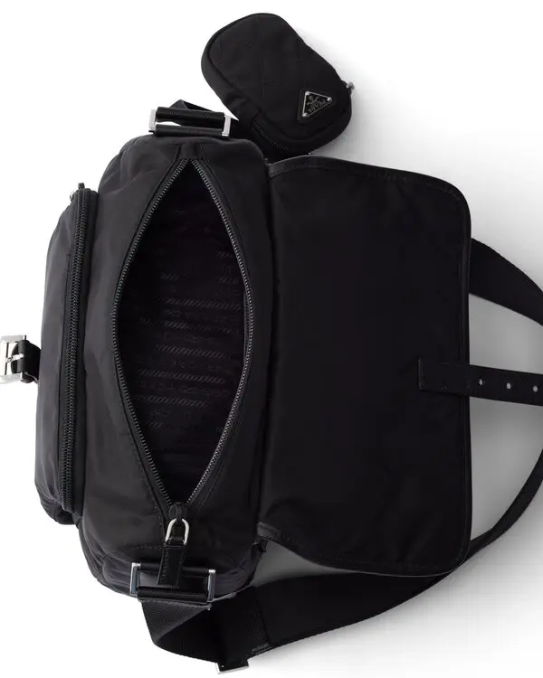 Prada Medium Quilted Re-nylon Shoulder Bag With Saffiano Leather Trim - Black