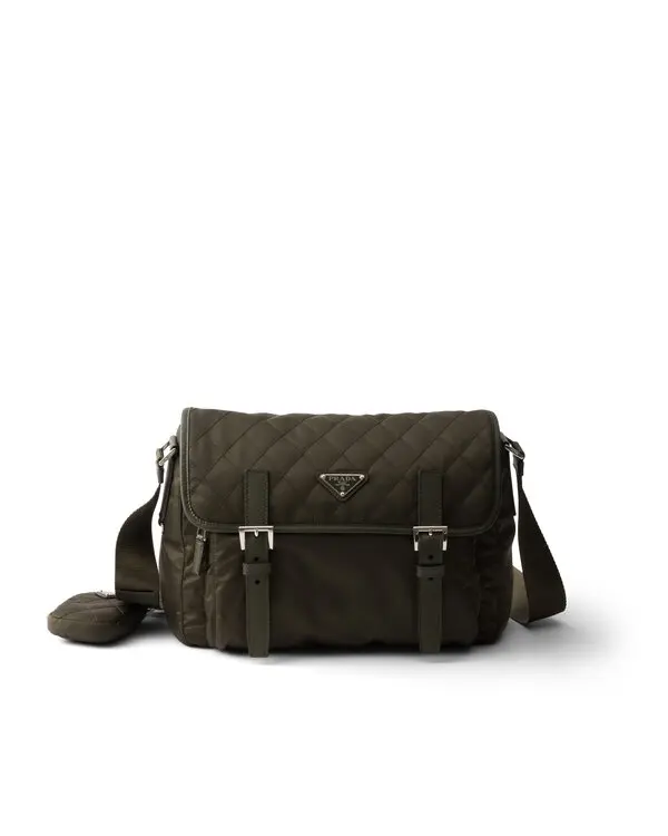 Prada Large Quilted Re-nylon Shoulder Bag With Saffiano Trim - Forest