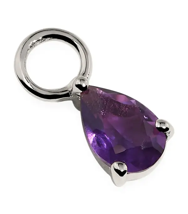 ASTRID & MIYU White Gold And Amethyst February Birthstone Earring Charm - Silver