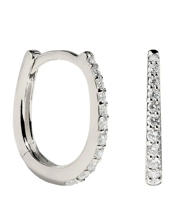 ASTRID & MIYU White Gold And Diamond Pavé Huggies - Silver