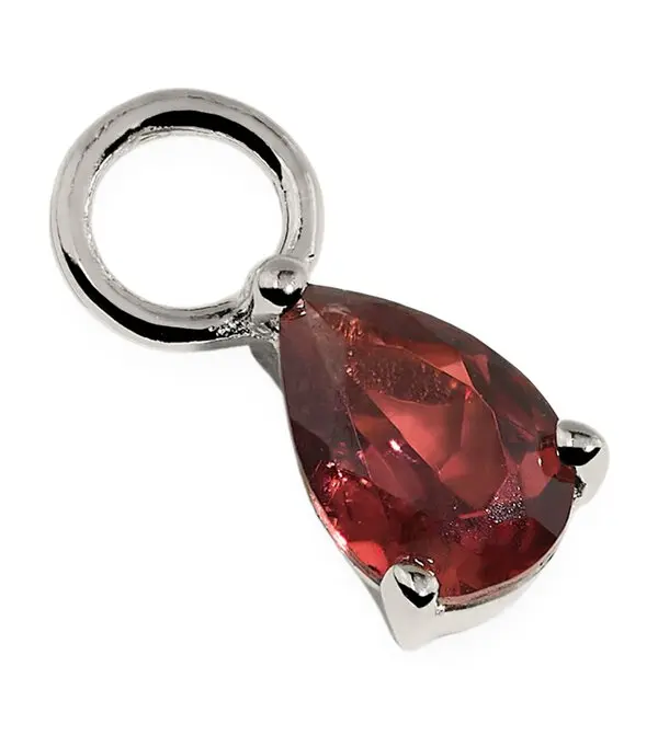 ASTRID & MIYU White Gold And Garnet Birthstone Earring Charm - Silver