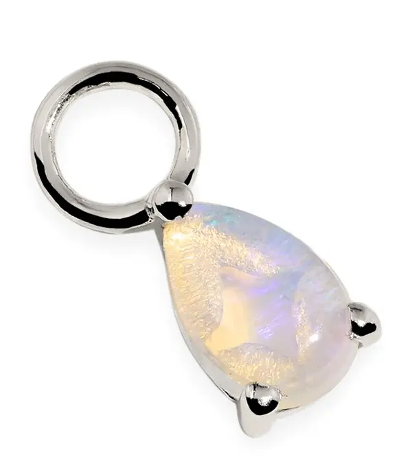 ASTRID & MIYU White Gold And Opal Birthstone Earring Charm - Silver