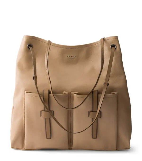 Prada Large Leather Route Shoulder Bag - Neutral