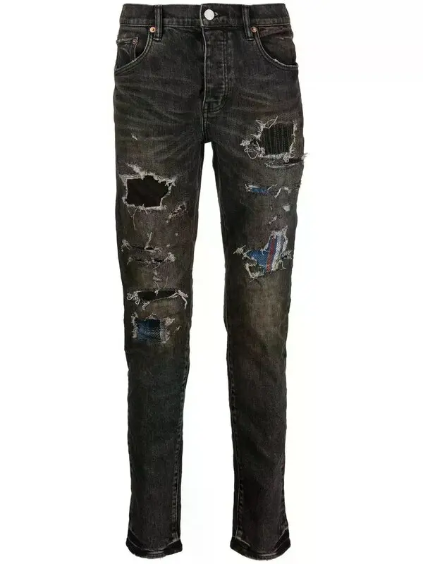 PURPLE BRAND Distressed-effect Slim-fit Jeans - Black