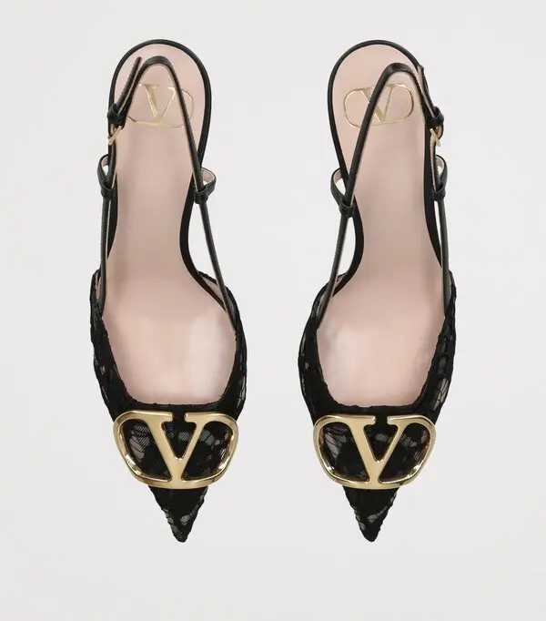 Valentino Garavani Leather Lace Vlogo Slingback Pumps 80