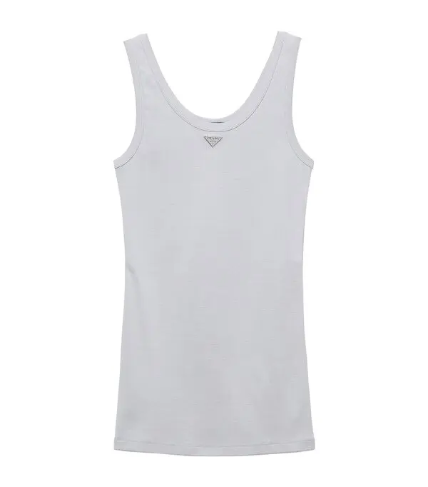 Prada Cotton Ribbed Tank Top - Grey