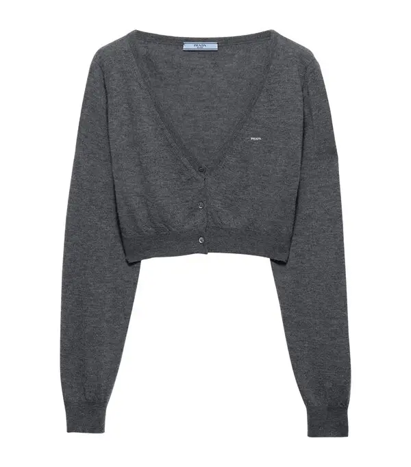 Prada Cashmere Cropped Cardigan - Grey