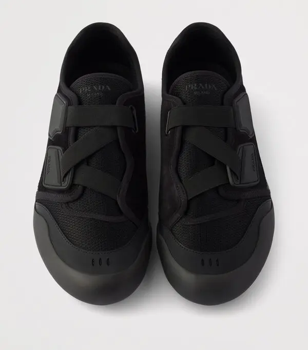 Prada Leather-mesh Speedrock Sneakers