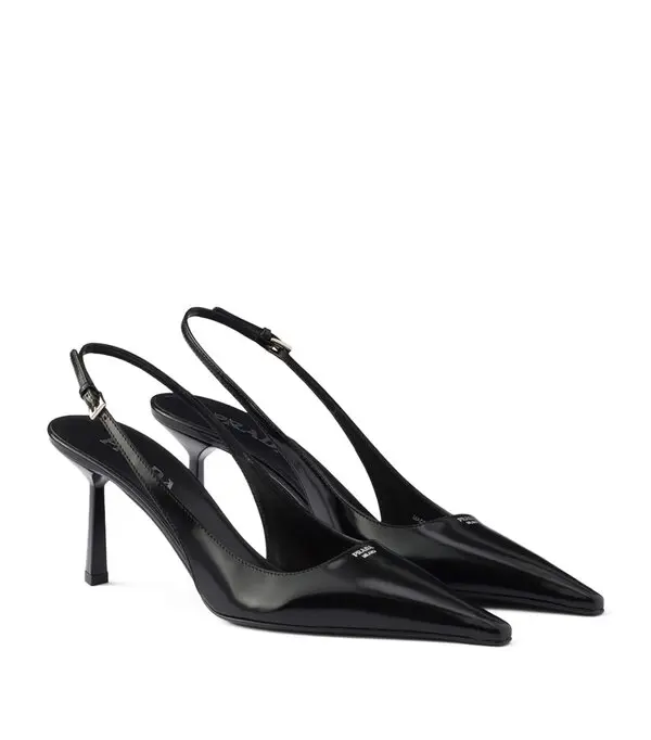 Prada Brushed Leather Slingback Pumps With Triangle Detail