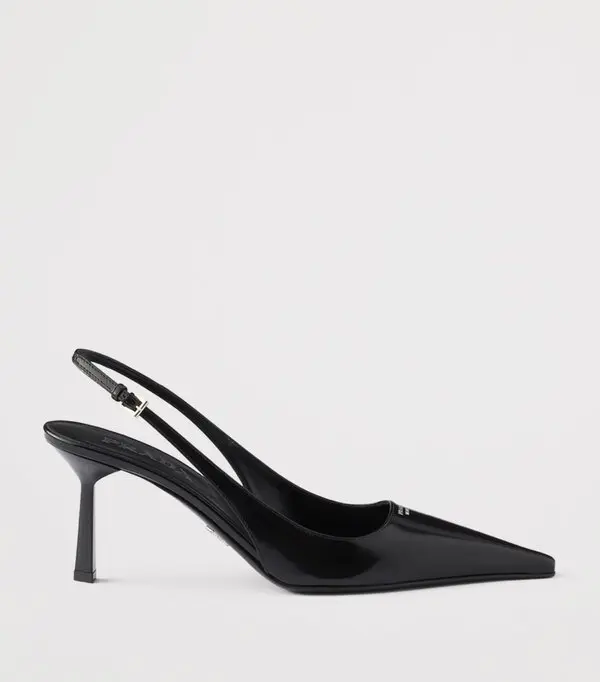 Prada Brushed Leather Slingback Pumps With Triangle Detail