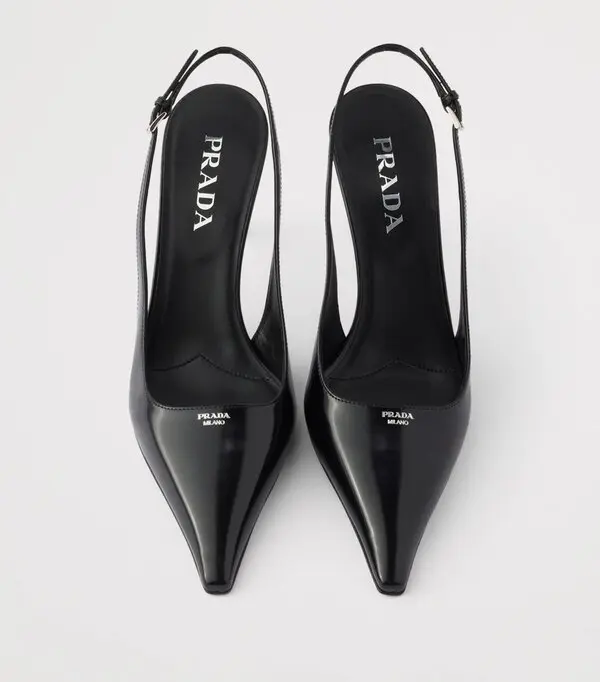 Prada Brushed Leather Slingback Pumps With Triangle Detail