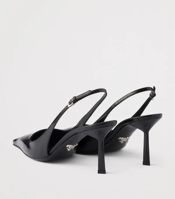 Prada Brushed Leather Slingback Pumps With Triangle Detail