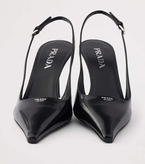 Prada Brushed Leather Slingback Pumps With Triangle Detail