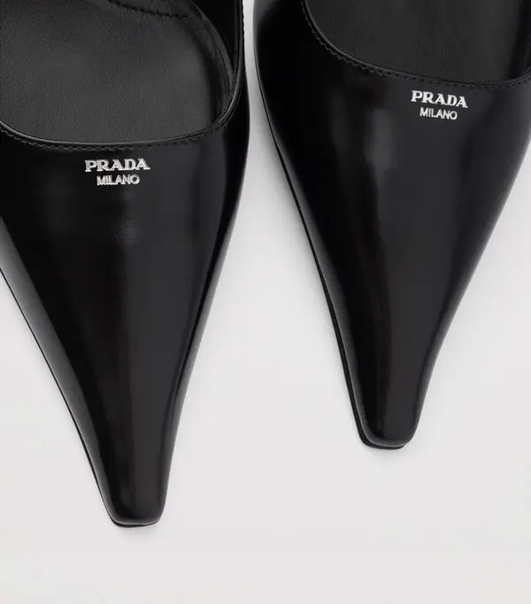 Prada Brushed Leather Slingback Pumps With Triangle Detail