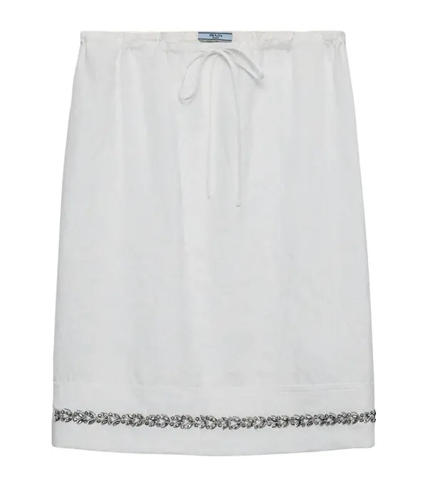 Prada Linen Embellished Midi Skirt - Neutral