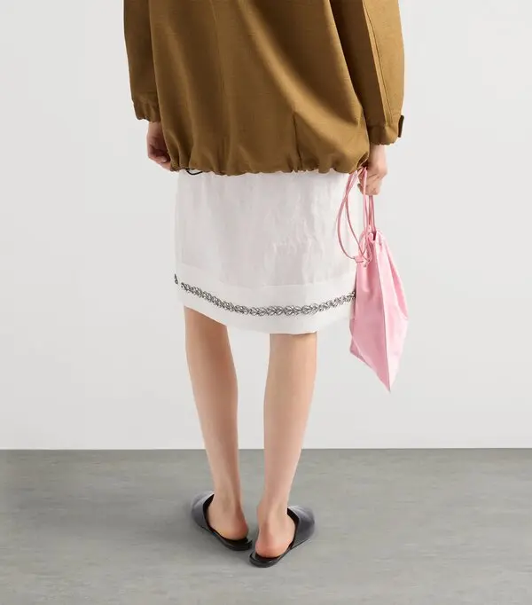 Prada Linen Embellished Midi Skirt