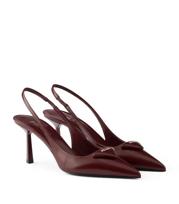 Prada Brushed Leather Slingback Pumps 75 - Red