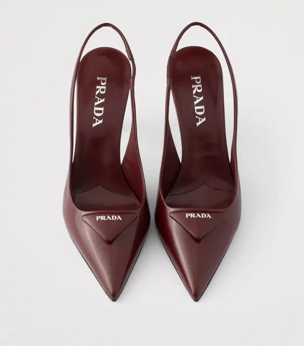 Prada Brushed Leather Slingback Pumps With Triangle Detail