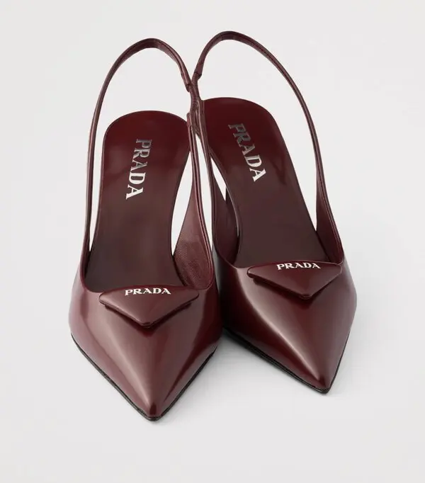 Prada Brushed Leather Slingback Pumps With Triangle Detail