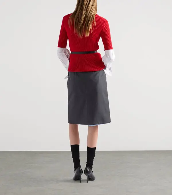 Prada Wool-mohair Layered Midi Skirt