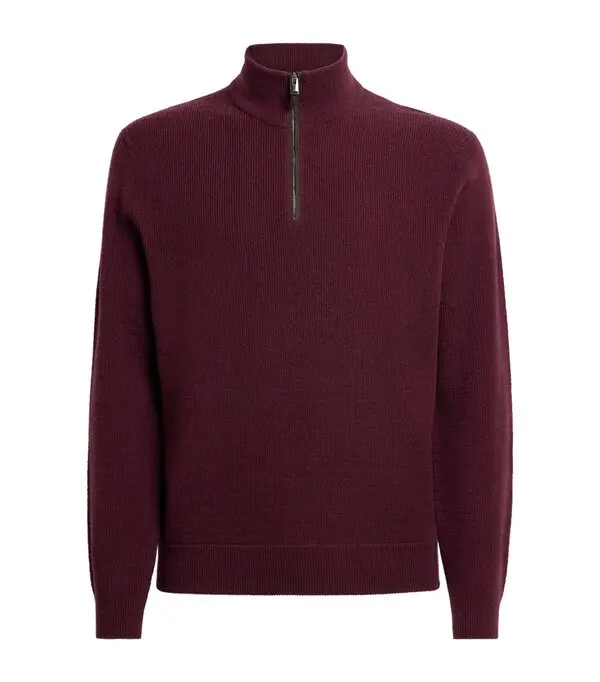 Canali Virgin Wool-cashmere Quarter-zip Sweater - Red