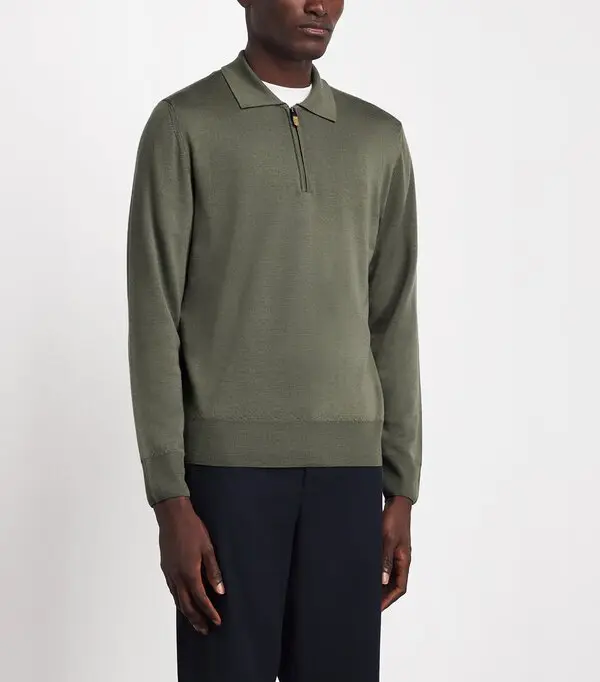 Canali Wool Quarter-zip Polo Sweater - Green