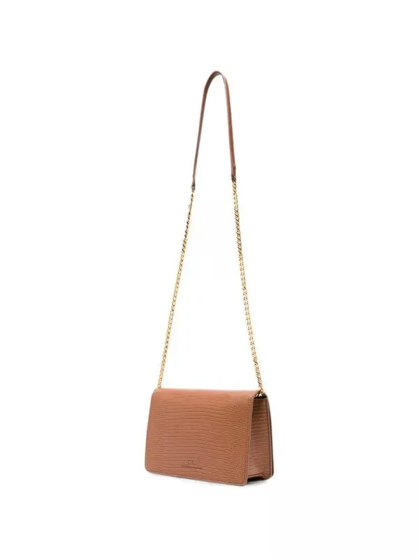 Elisabetta Franchi Lizard-effect Logo Plaque Shoulder Bag - Brown