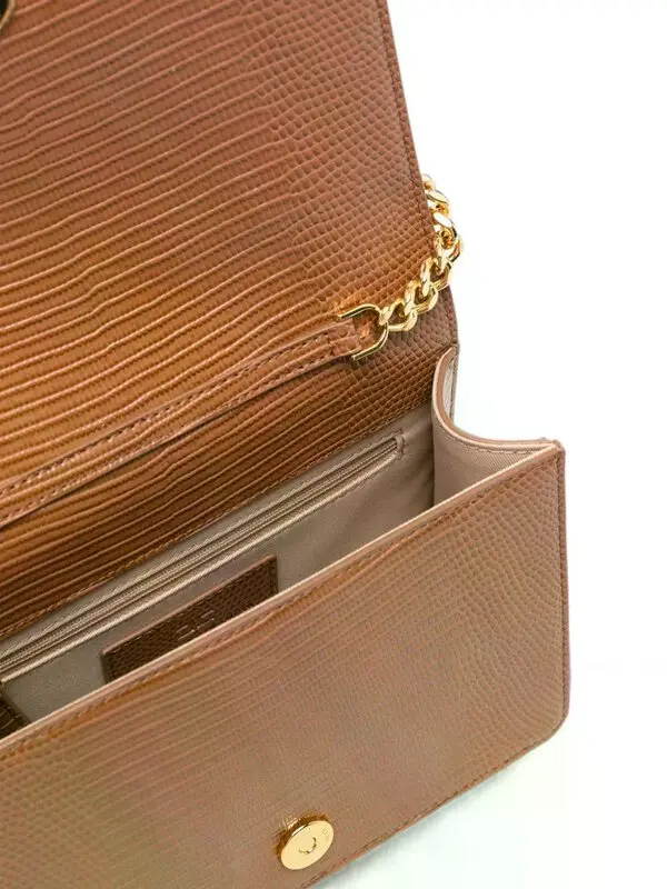 Elisabetta Franchi Lizard-effect Logo Plaque Shoulder Bag - Brown