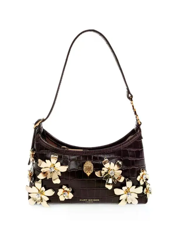 Kurt Geiger Sling Flowers Croc-effect Shoulder Bag - Brown