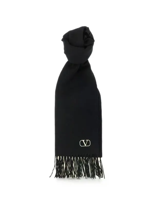 Valentino Garavani Wool Scarf With Vlogo Embroidery - Black