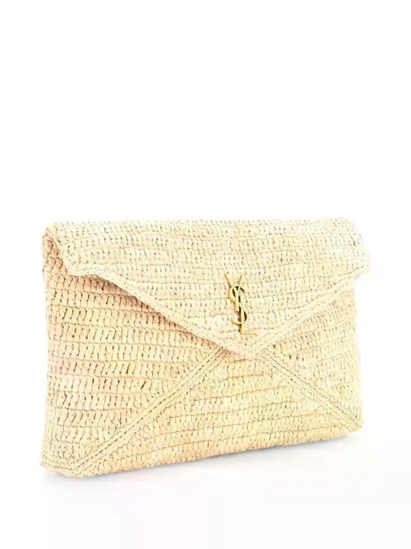 Saint Laurent Cassandre Envelope Raffia Large Clutch Bag - Neutrals