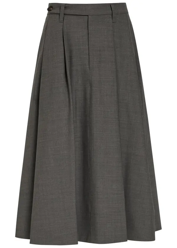 Brunello Cucinelli Tailored Pleated Wool-blend Midi Skirt