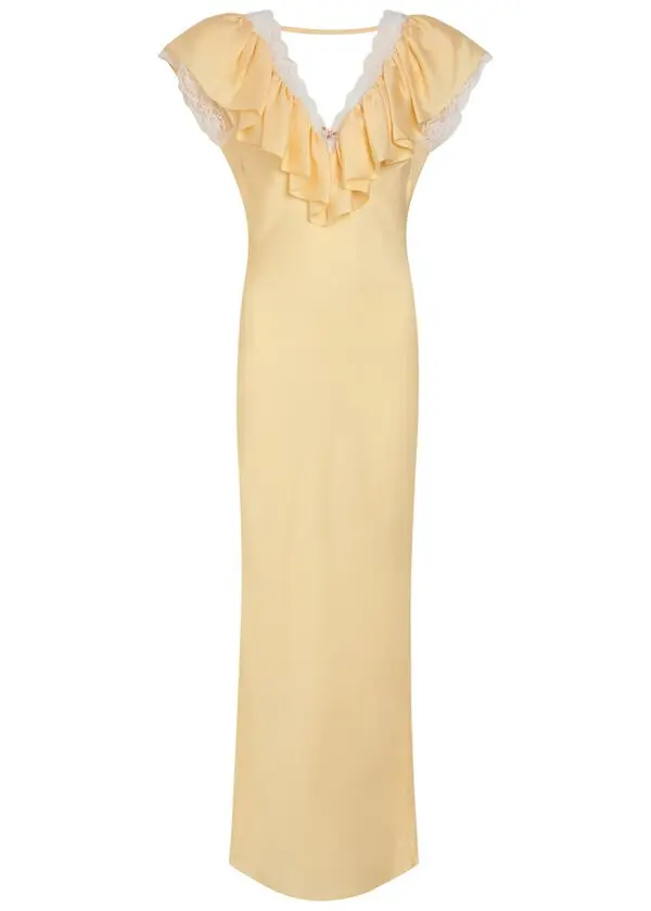 Ronny Kobo Gracie Lace-trim Silk-blend Maxi Dress - Yellow