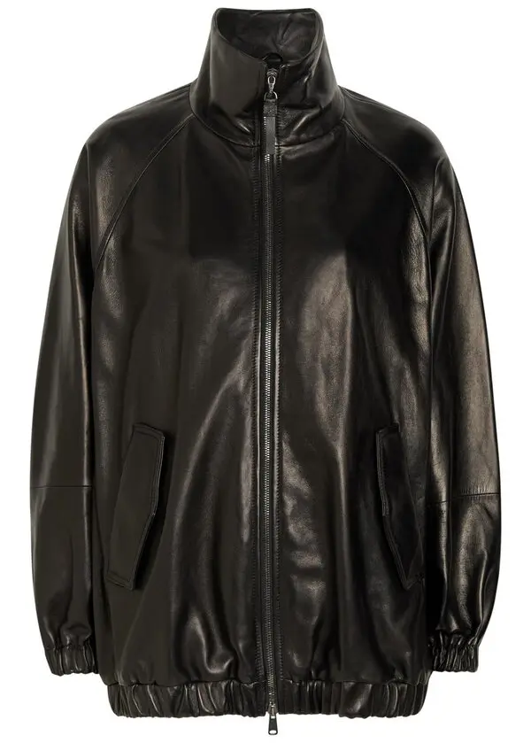 Brunello Cucinelli Funnel-neck Leather Jacket - Black