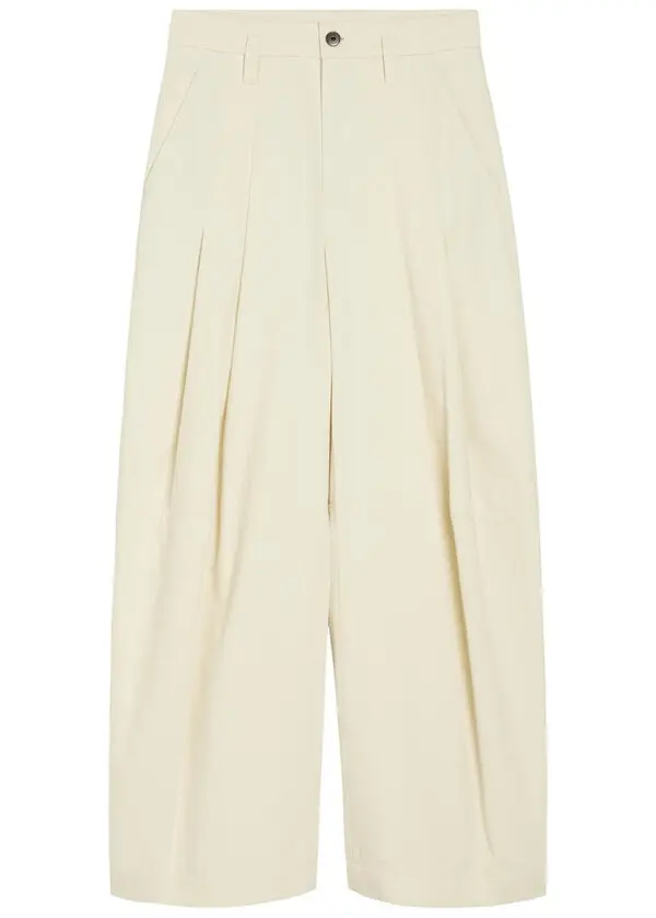 Brunello Cucinelli Pleated Wide-leg Cotton-blend Trousers - White