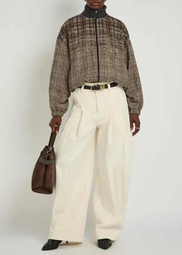 Brunello Cucinelli Pleated Wide-leg Cotton-blend Trousers
